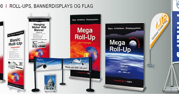 roll-ups, bannere, flag, skilterammer